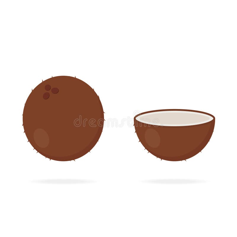 Coconut Icon in Cartoon Style. Tropical Fruit. Whole, Half Part of ...