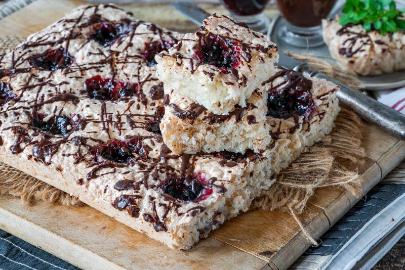 Coconut and Jam Macaroon Traybake Stock Image - Image of decoration ...