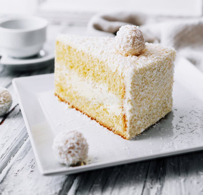 Coconut Layered, Raffaello Cake on White Stock Image - Image of ...