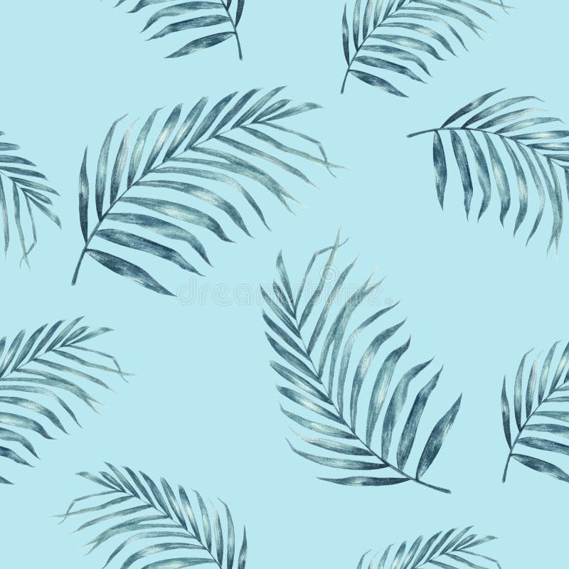 Coconut Leaf Hand Drawn Watercolor Illustration. Seamless Pattern ...