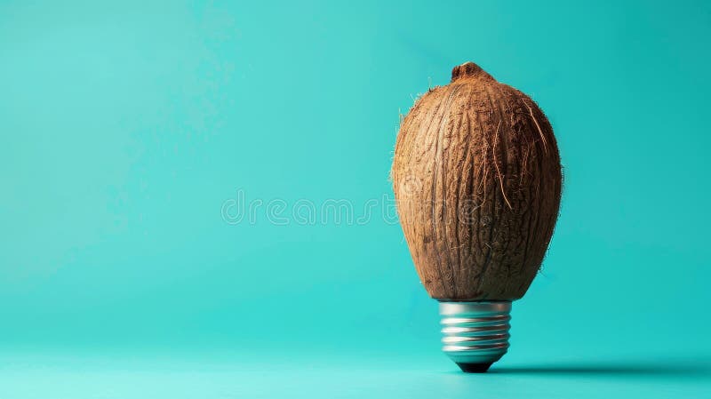 Coconut Light Bulb on Turquoise Background, Creative Concept Stock ...