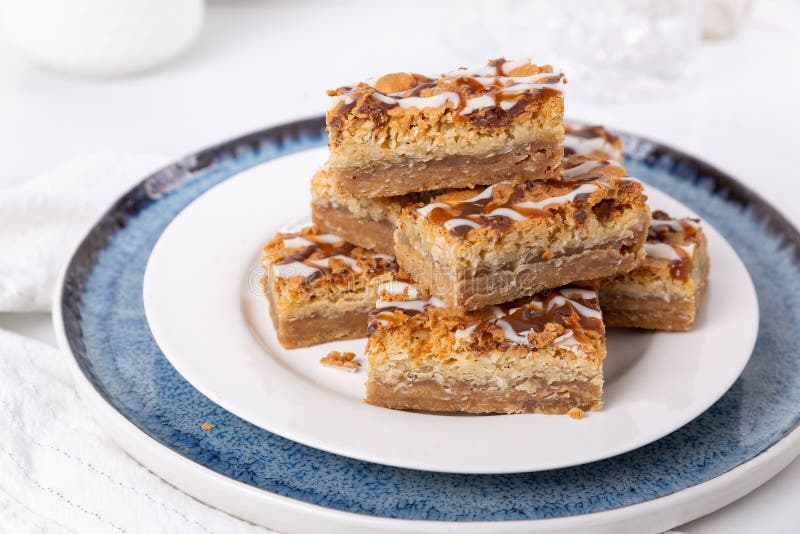 Coconut Macaroon Cookie Bars Squares Stacked in a Kitchen Stock Photo ...