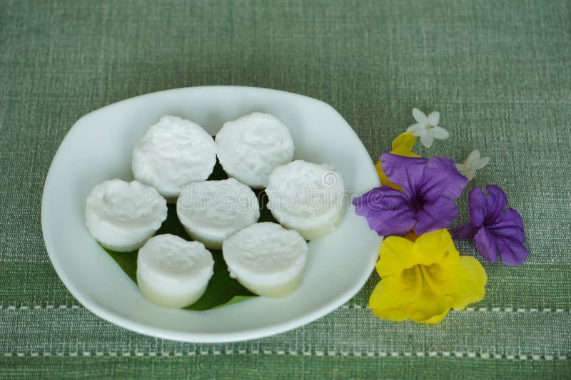 Coconut Milk Custard Kanom Tuay Thai Dessert Steamed Made From Rice Flour Sugar Coconut Milk