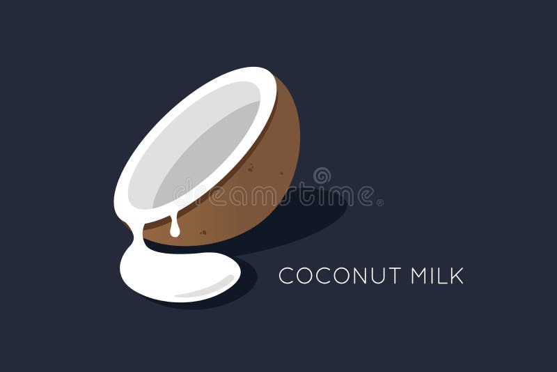 Coconut Milk Logo. Half of the Coconut with Flowing Milk. Isolated Coco ...