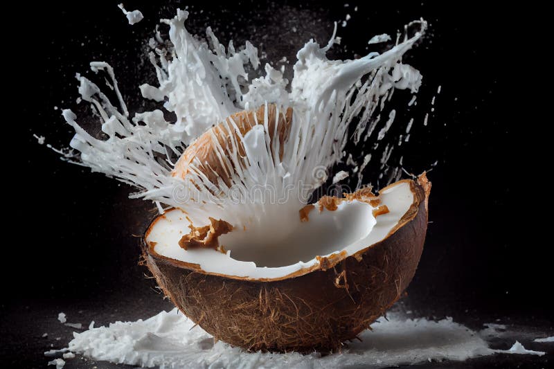Coconut Milk Splash from a Broken Nut Stock Photo - Image of splashing ...