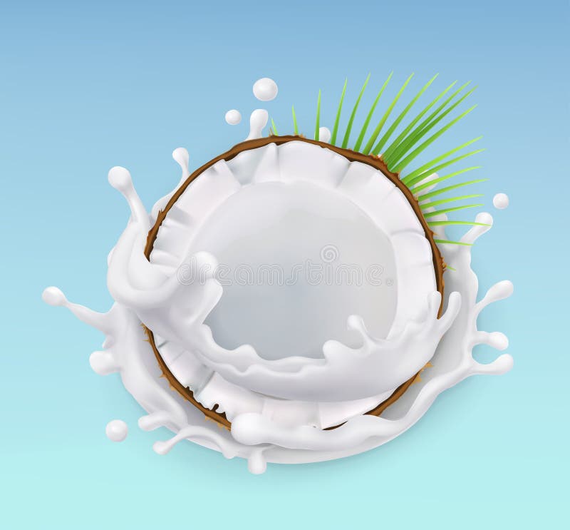 Coconut and Milk Splash. 3d Realistic Vector Icon Stock Vector ...