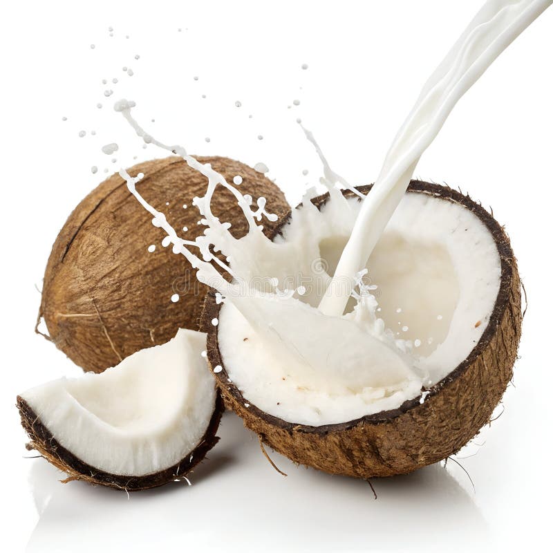 Coconut with Milk Splash Isolated on White Background Stock ...