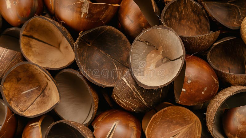 Coconut with Palm Leaves Background, Empty Coconut Shells Stock Photo ...