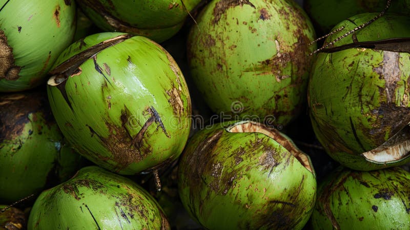 Coconut with Palm Leaves Background, Green Coconut Shells Stock Image ...