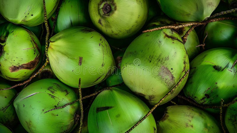 Coconut with Palm Leaves Background, Green Coconut Shells Stock Photo ...
