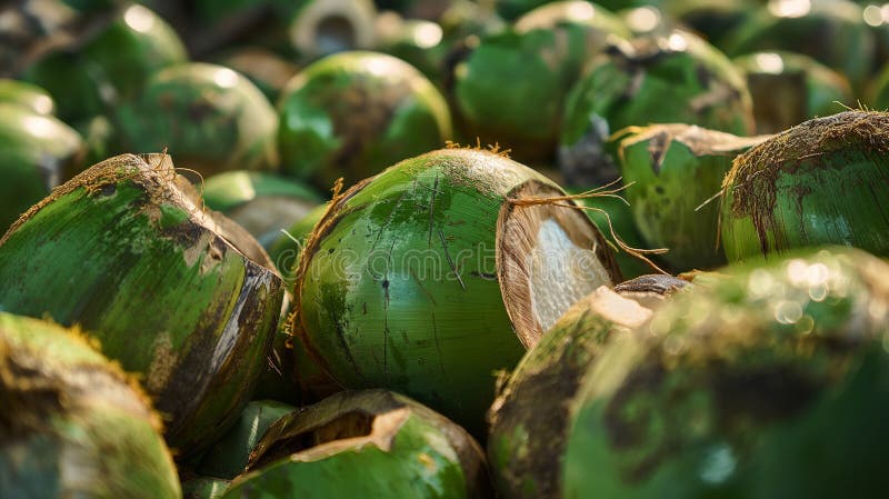 Coconut with Palm Leaves Background, Green Coconut Shells Stock Photo ...
