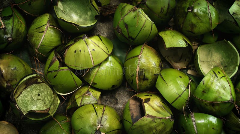 Coconut with Palm Leaves Background, Green Coconut Shells Stock Photo ...