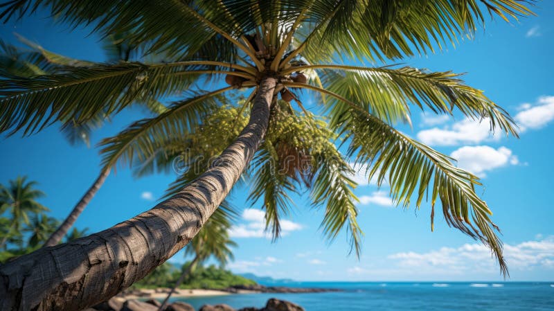 Coconut Palm Tree and Blue Sky. Generative AI. Stock Illustration ...
