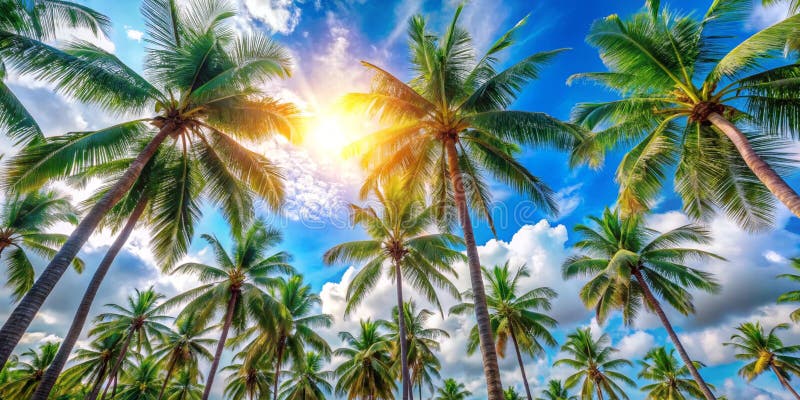 Coconut Palm Trees Blue Sky Resort Background Stock Illustration ...