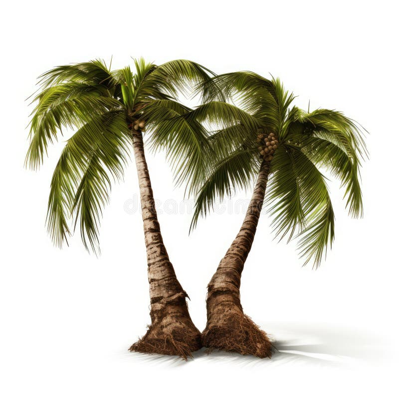 Coconut Palm,Twin Coconut Trees, Isolated White Background Stock ...