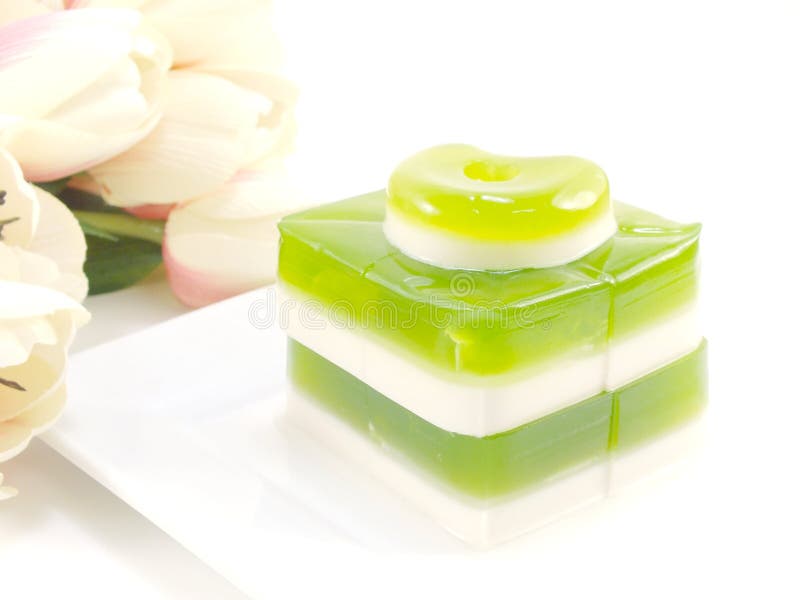 Green Pandan and Coconut Milk Jelly Heart Sweet Dessert Stock Image ...