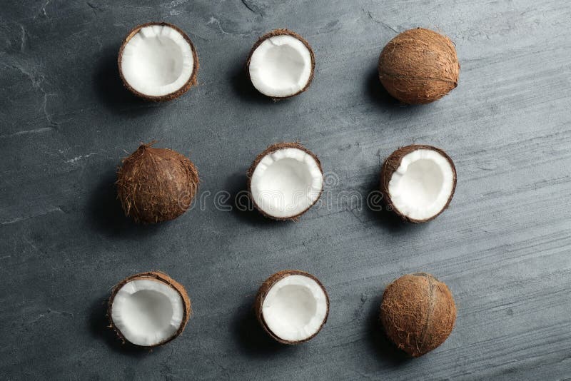 Coconut Pattern on Grey Table Stock Image - Image of hipster, shell ...