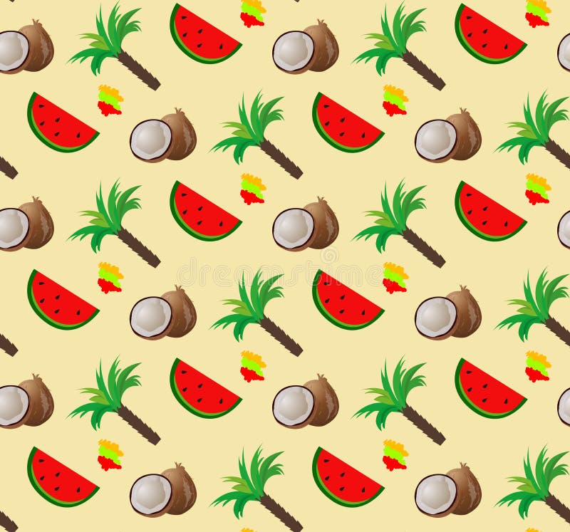 Coconut Pattern. Tropical Seamless Pattern with Coconut Palm Leaves and ...