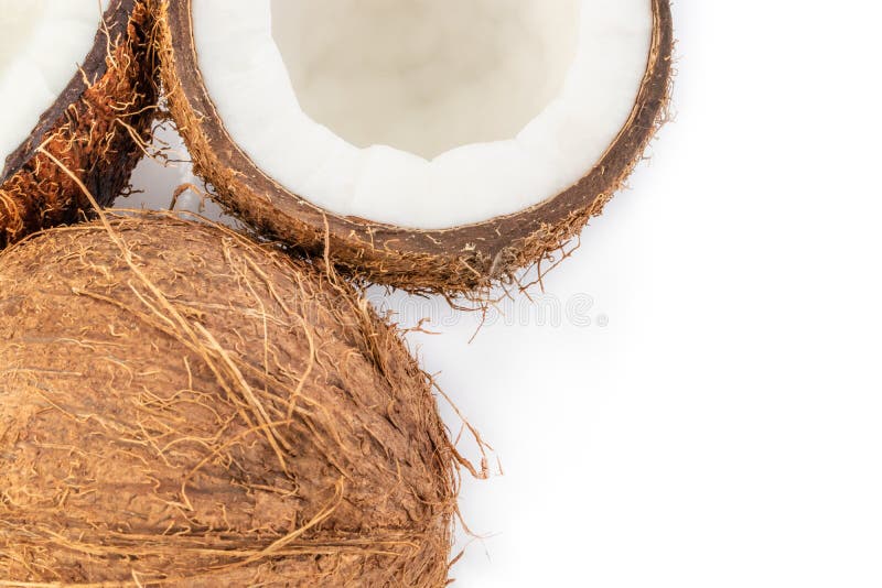 Coconut Pieces Top View Isolated on White Background Stock Image ...