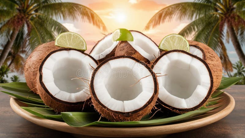 The Coconut in Plates, AI Generated Stock Illustration - Illustration ...