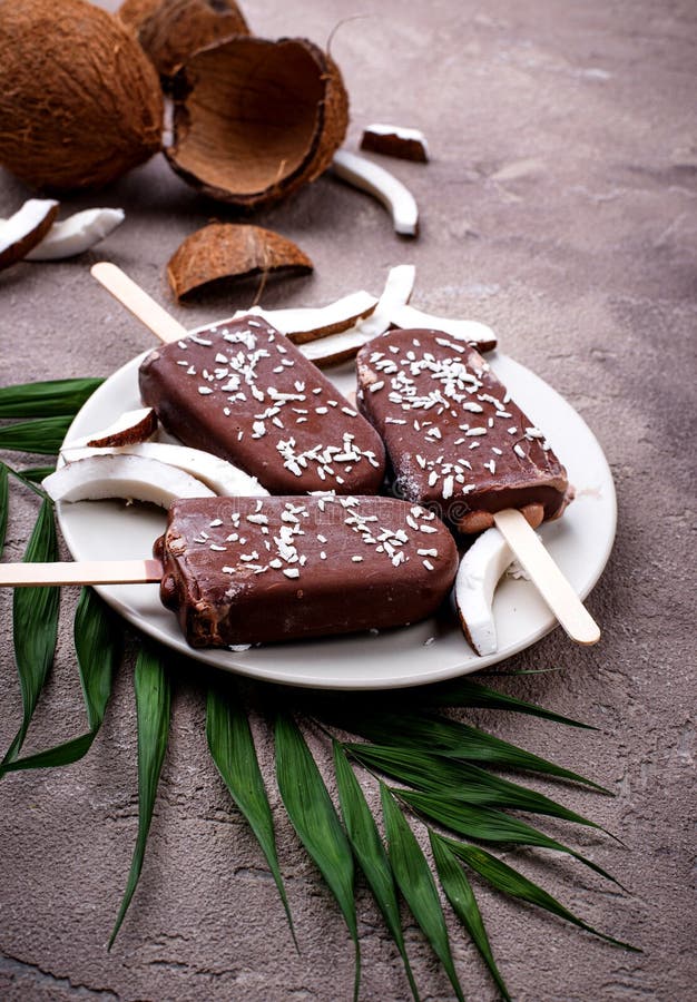Coconut Popsicles in Chocolate Glaze Stock Photo - Image of coconut ...