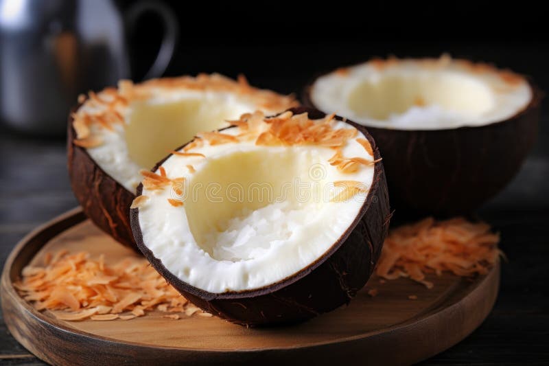 Coconut Pudding in a Half Coconut Shell Stock Illustration ...