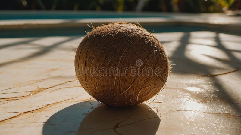 Whole Coconut on Marble Surface Near Pool Stock Illustration ...