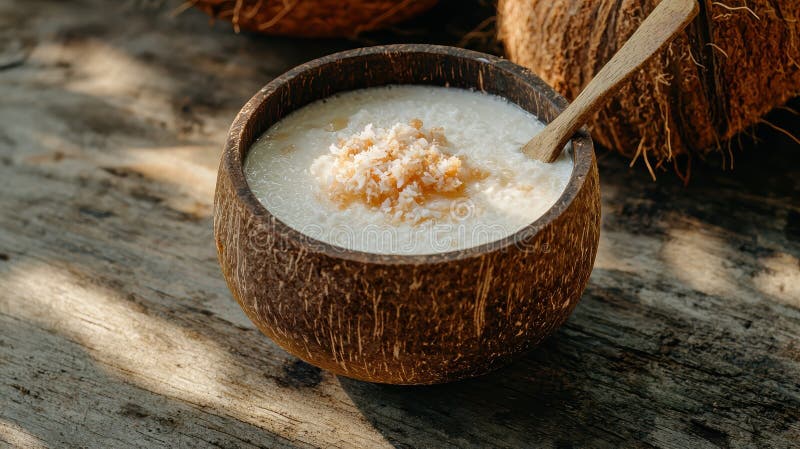 Coconut Rice Pudding Served in a Coconut Shell. Stock Illustration ...