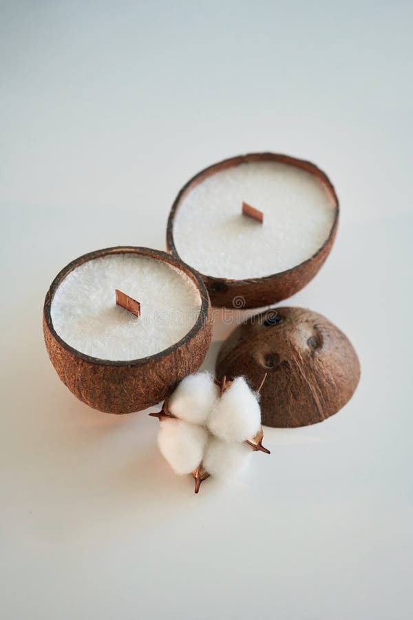 Coconut Shape. Handmade Beautiful Decorative Candles on the Background ...