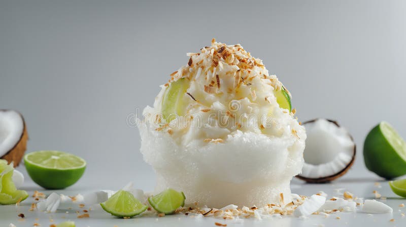 Coconut Shaved Ice with Lime and Toasted Coconut Flakes Stock ...