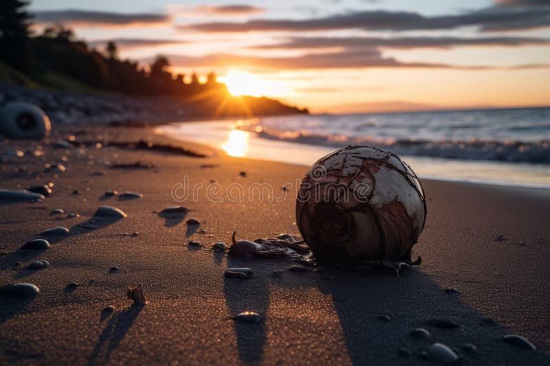 A Coconut Shell on the Beach at Sunset Stock Illustration ...