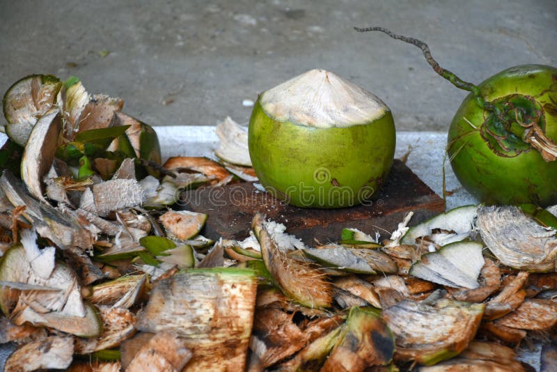Coconut and Coconut Shell with Concrete Background Stock Photo - Image ...
