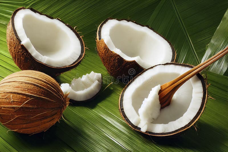 Coconut Shell with Coconut Milk on Display, Generative AI Illustration ...