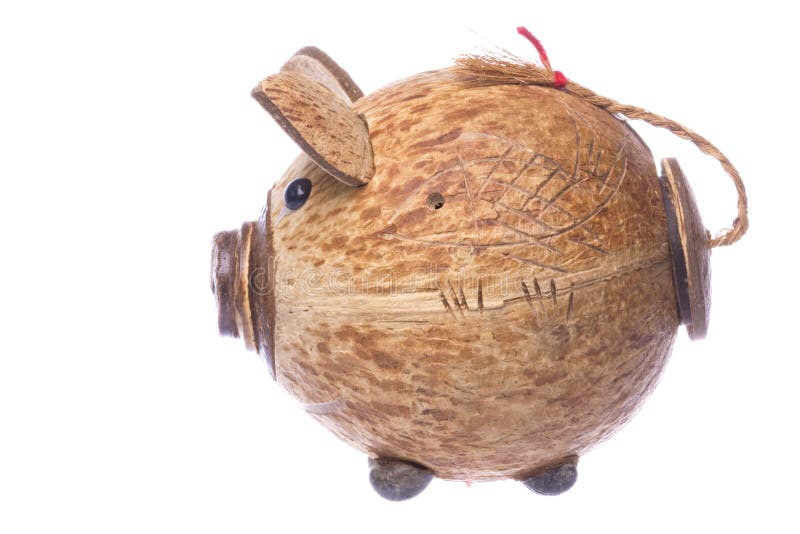 Coconut Shell Piggy Bank Isolated Stock Image - Image of fortune ...