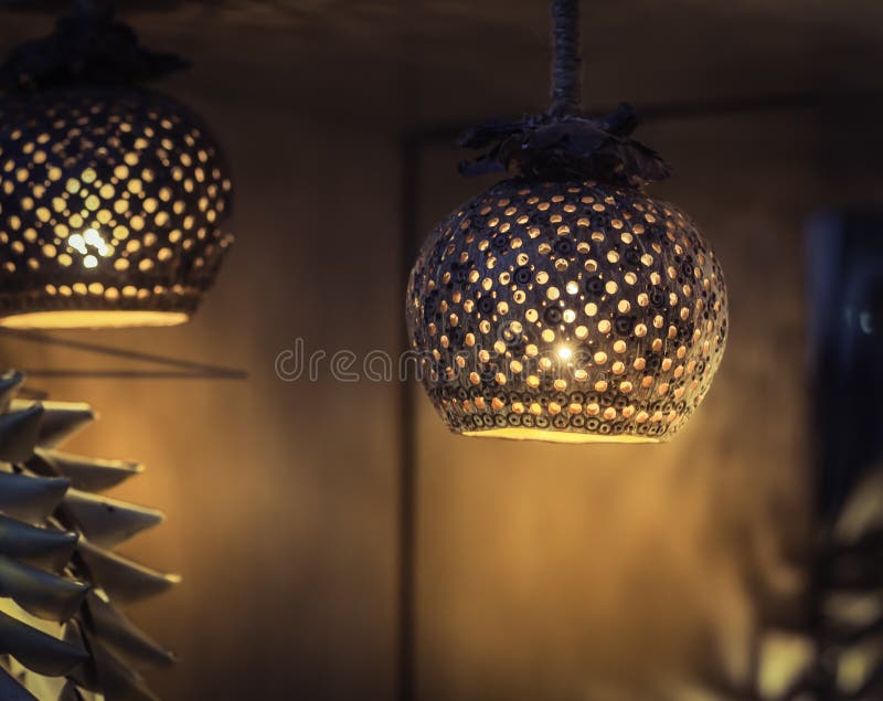 Coconut Shell Product, Lamp Made from Coconut Shells Stock Image ...