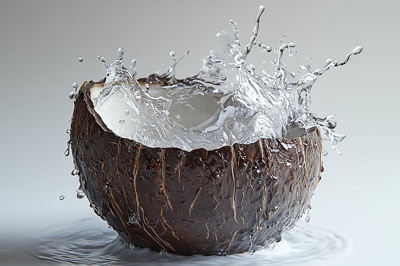 Coconut Shell Surrounded by Splashes of Refreshing Water in a Creative ...