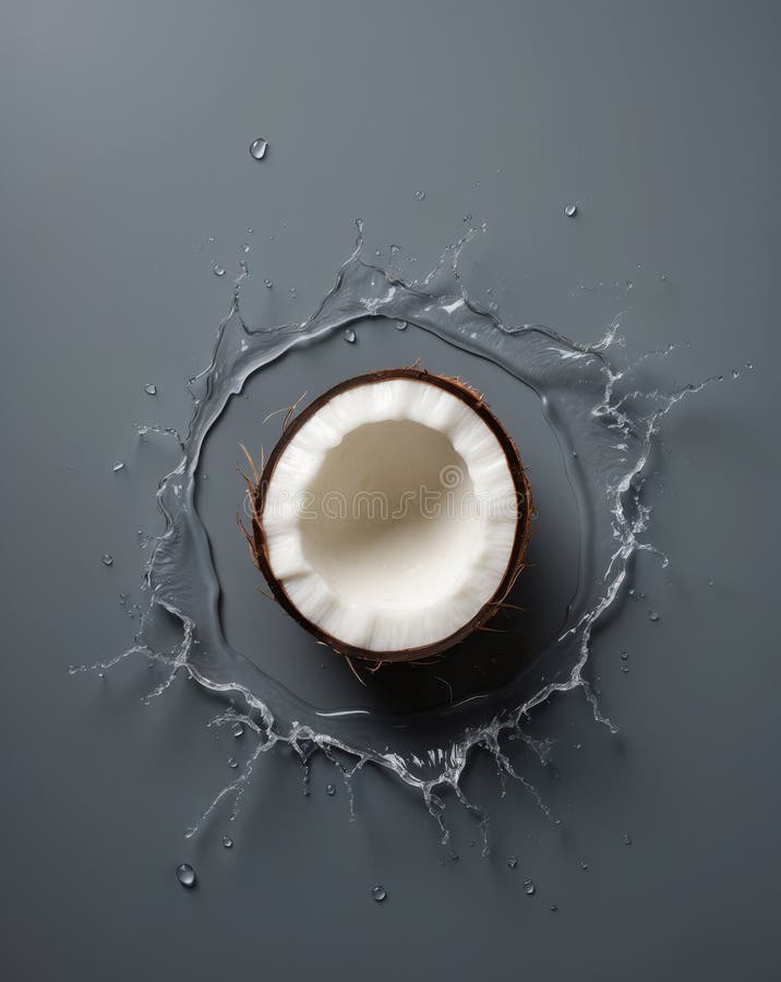 Coconut Shell Surrounded by Splashes of Refreshing Water in a Creative ...