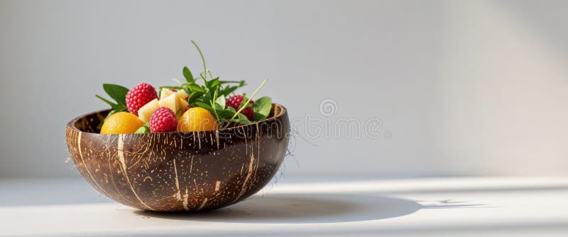 Coconut Shell Used As a Natural Bowl for Serving Food Stock Photo ...