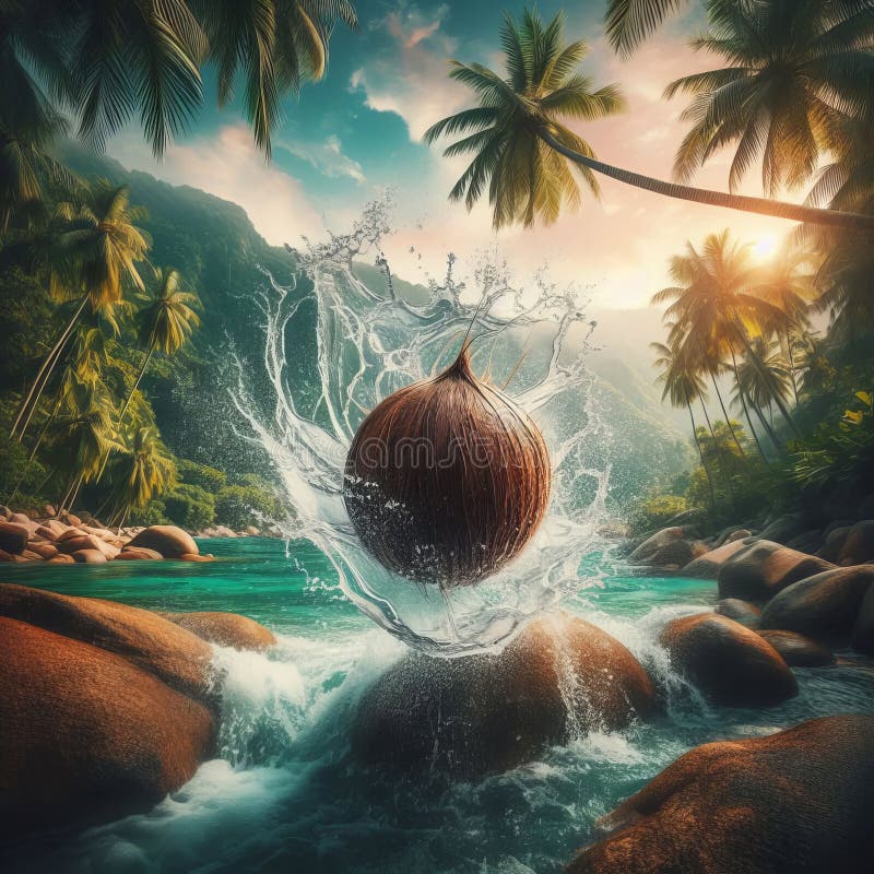 Coconut Splash Coconut Falling into Water Causing a Splash Stock ...