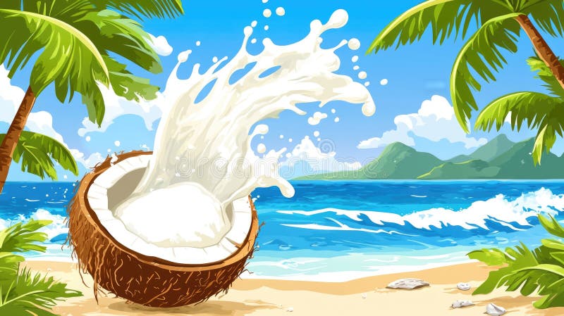 Coconut Splash Tropical Beach Ocean Waves Palm Trees Stock Photos ...