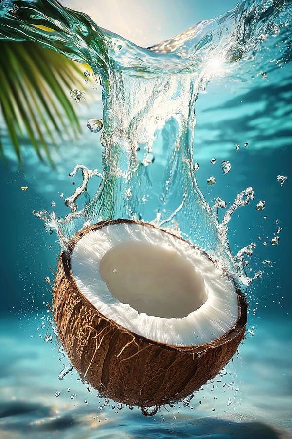 Coconut in a Splash of Water Underneath the Ocean Surface.Ai Generative ...