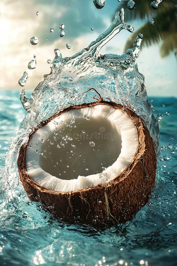 Coconut in a Splash of Water Underneath the Ocean Surface.Ai Generative ...