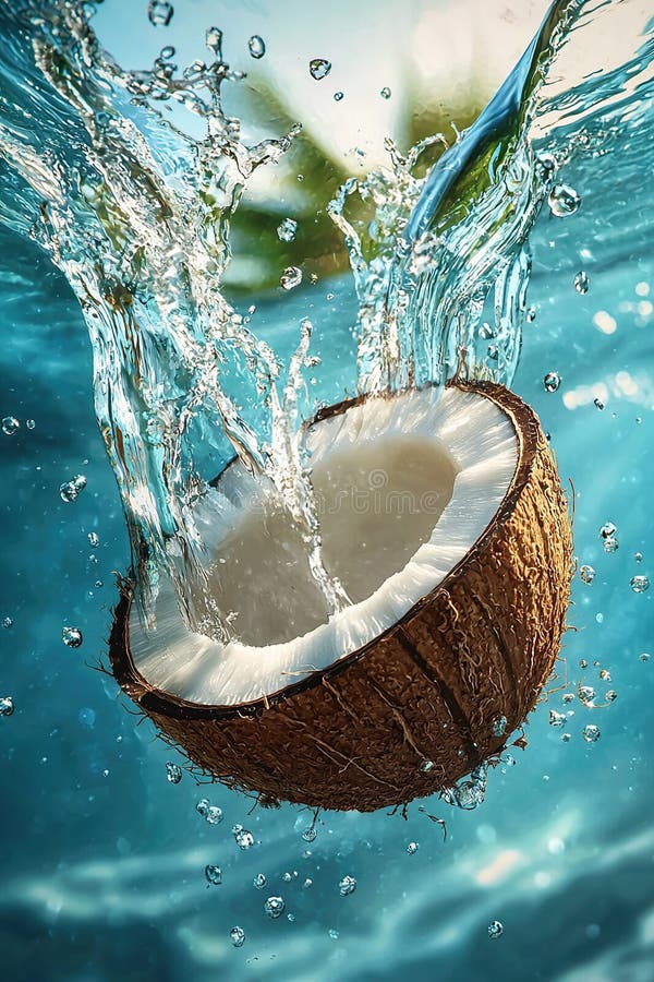 Coconut in a Splash of Water Underneath the Ocean Surface.Ai Generative ...