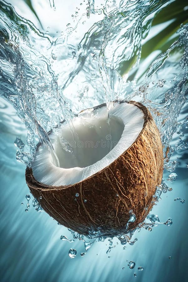 Coconut in a Splash of Water Underneath the Ocean Surface.Ai Generative ...