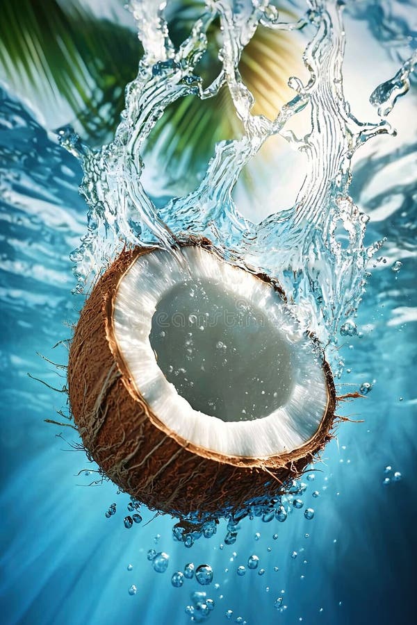 Coconut in a Splash of Water Underneath the Ocean Surface.Ai Generative ...