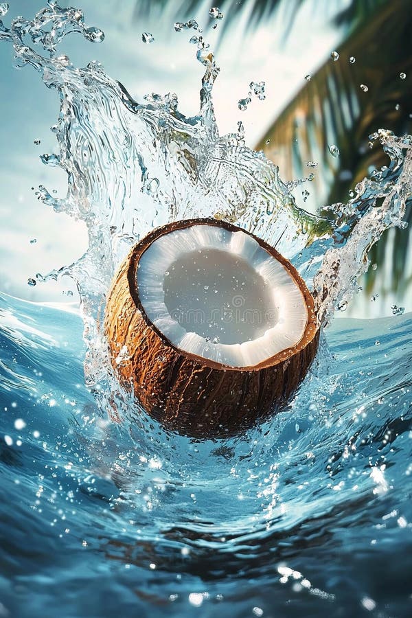 Coconut in a Splash of Water Underneath the Ocean Surface.Ai Generative ...
