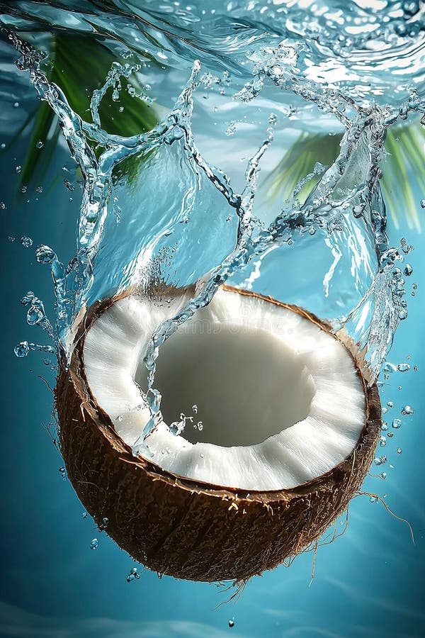Coconut in a Splash of Water Underneath the Ocean Surface.Ai Generative ...