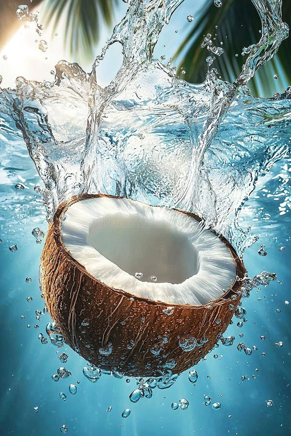 Coconut in a Splash of Water Underneath the Ocean Surface.Ai Generative ...