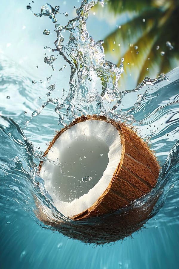 Coconut in a Splash of Water Underneath the Ocean Surface.Ai Generative ...