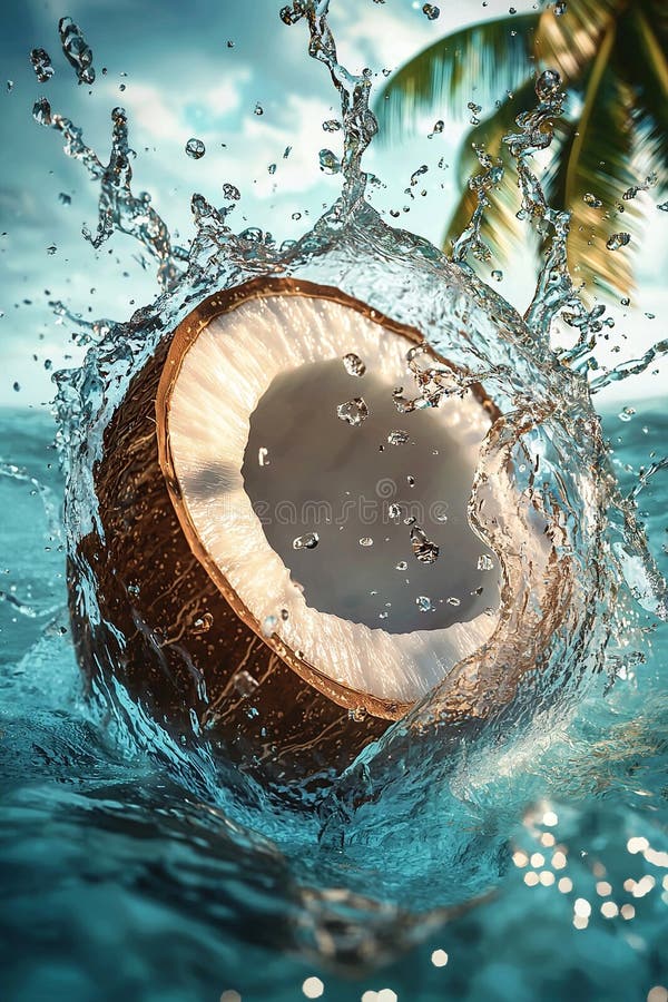 Coconut in a Splash of Water Underneath the Ocean Surface.Ai Generative ...